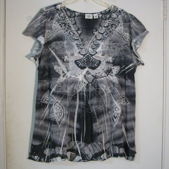 Cato | Tops | 25 Cato Black White Blouse Plus Size 18w 2w Butterflies Satin Trim | Poshmark